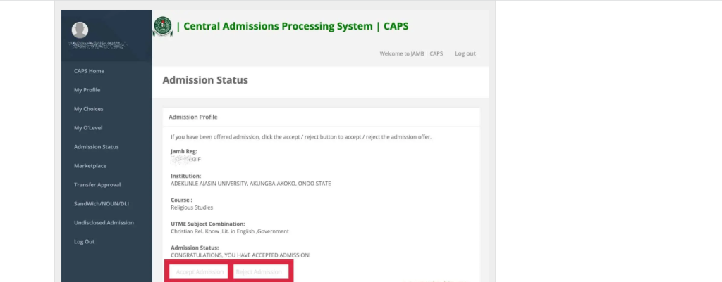 How to Check and Accept/Reject JAMB Admission on JAMB CAPS - Passbuttons